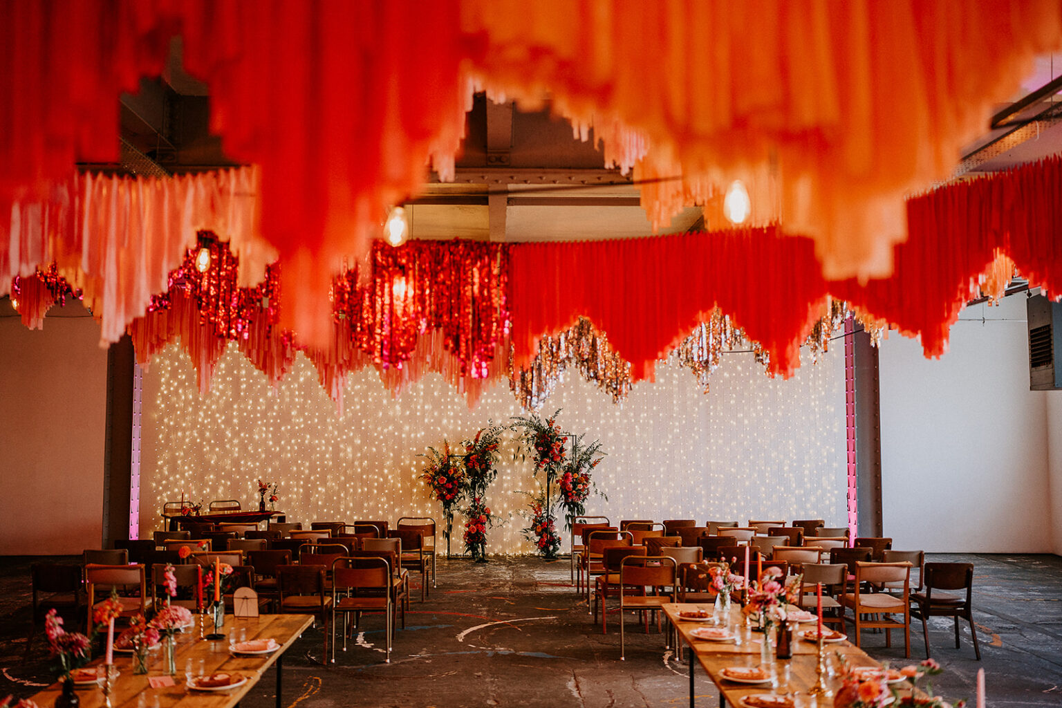 Trafalgar Warehouse Wedding Photography - Colourful Disco Vibes - Mirl & Co